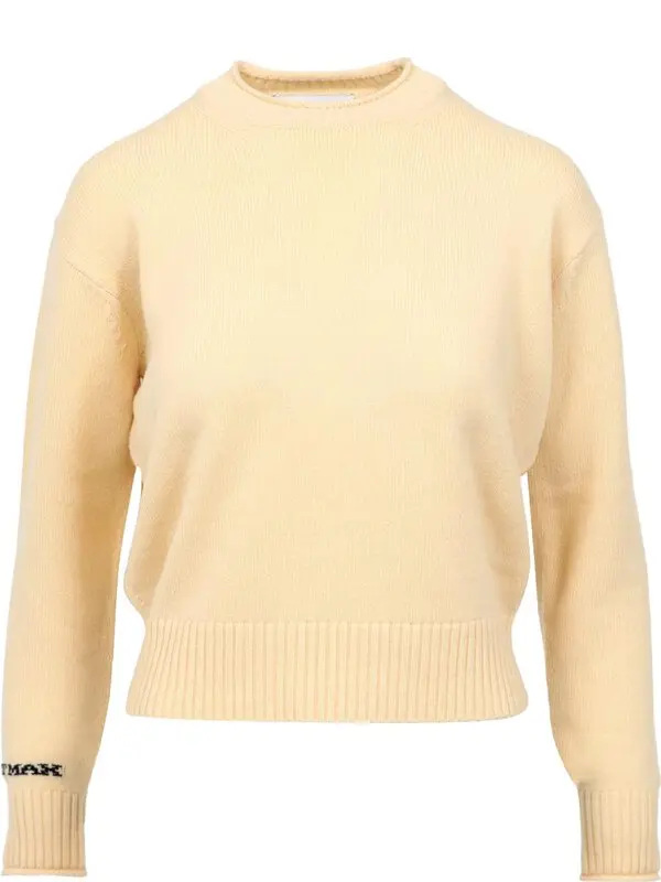 Sportmax Wool Crew Neck Sweater With Inlaid Logo Detail - Crema