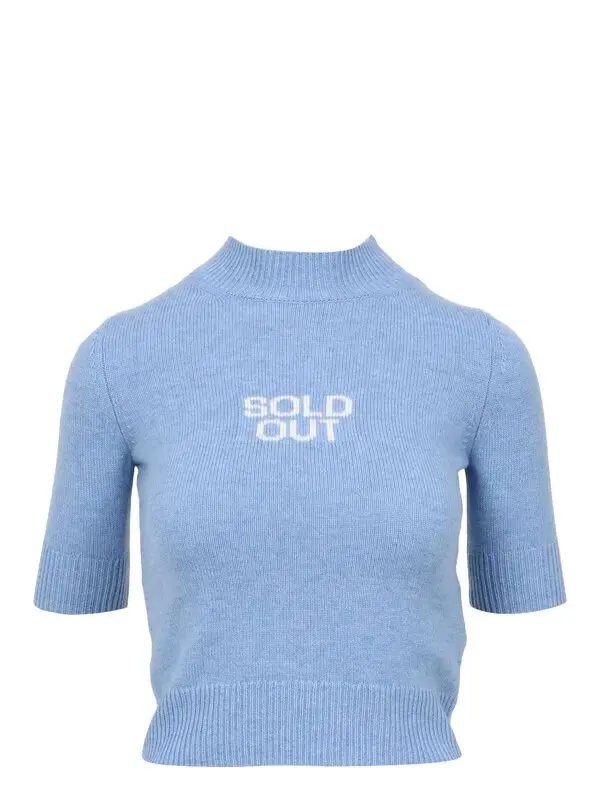 Sportmax Ribbed Collar Wool And Cashmere Top With Graphic Detail - Light Blue