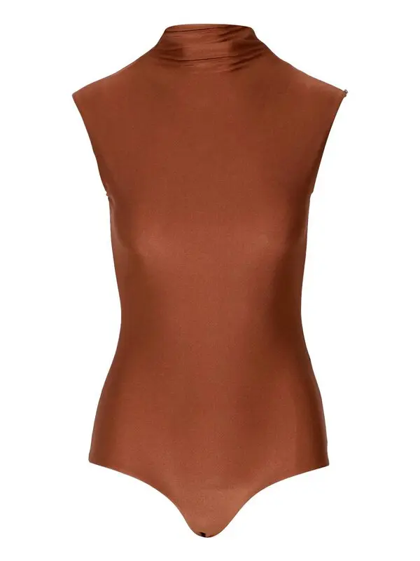 Sportmax Sleeveless Raised Collar Lycra Bodysuit - Brown