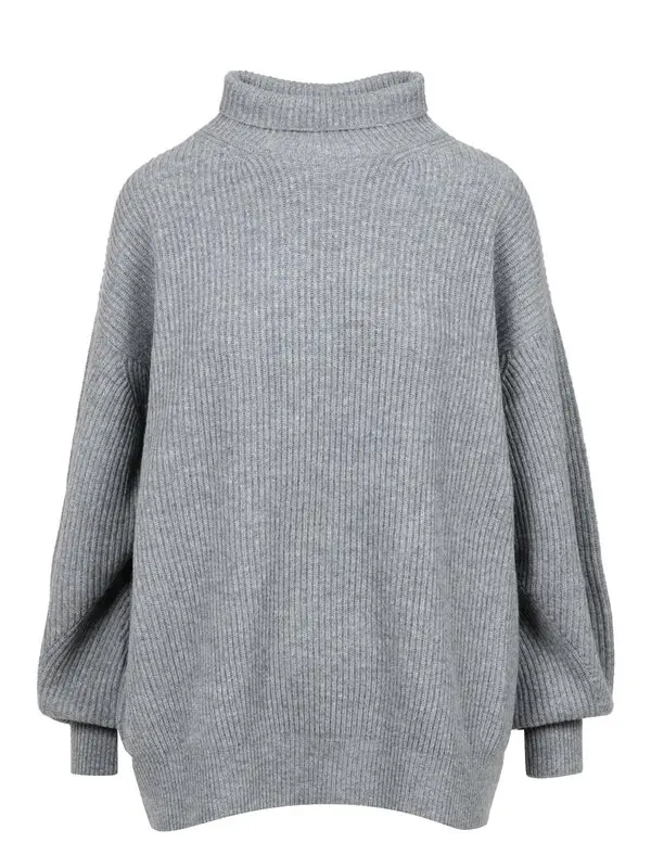Sportmax Wool And Cashmere High Collar Ribbed Knit Sweater - Grey