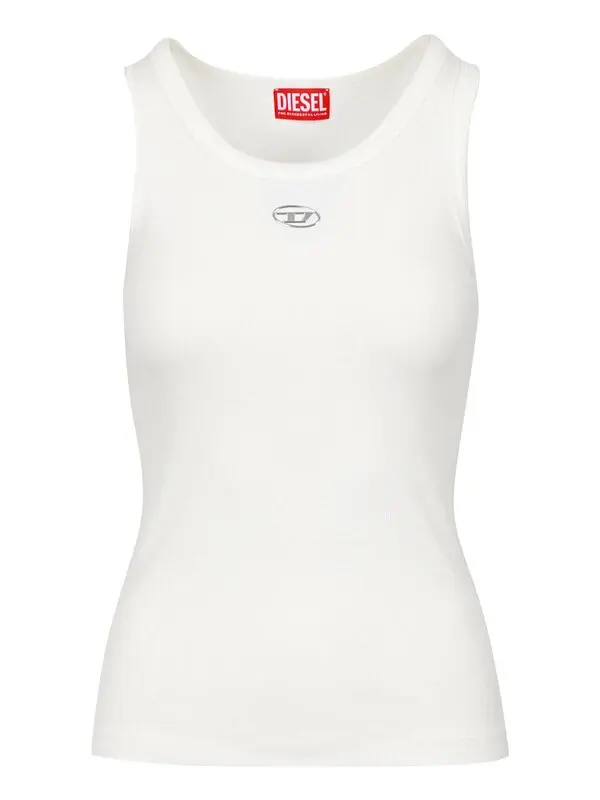 DIESEL® Ribbed Cotton Tank Top With Embossed Oval D Logo - Off White