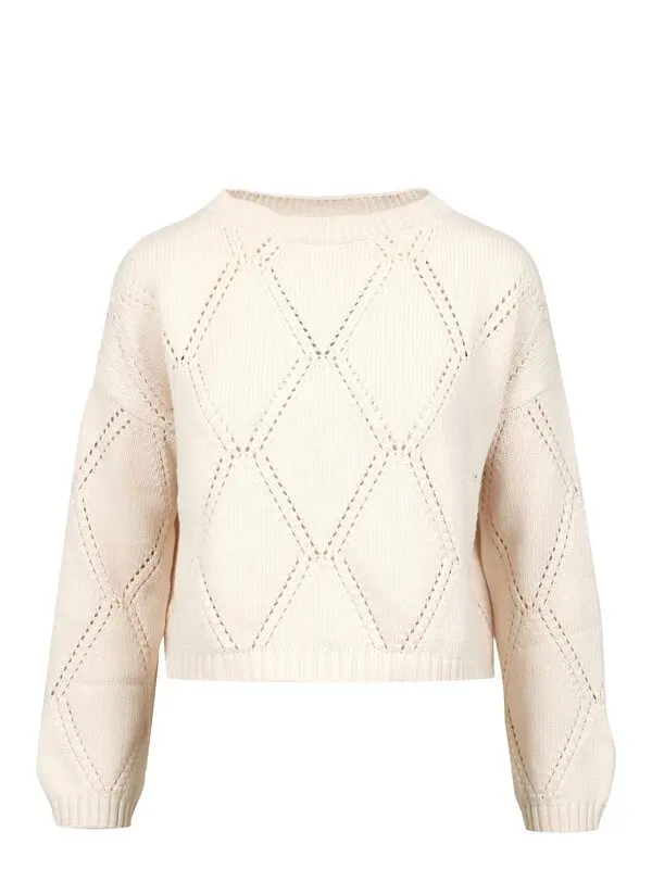 Max Mara Cotton Pullover With Punched Lozenge Workmanship - Beige