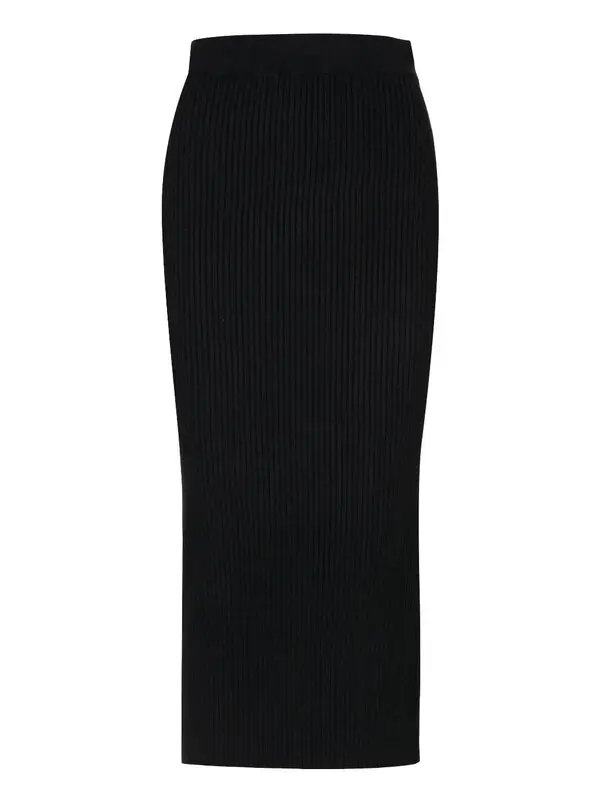 Max Mara Ribbed Knit Stretch Cotton Skirt - Nero