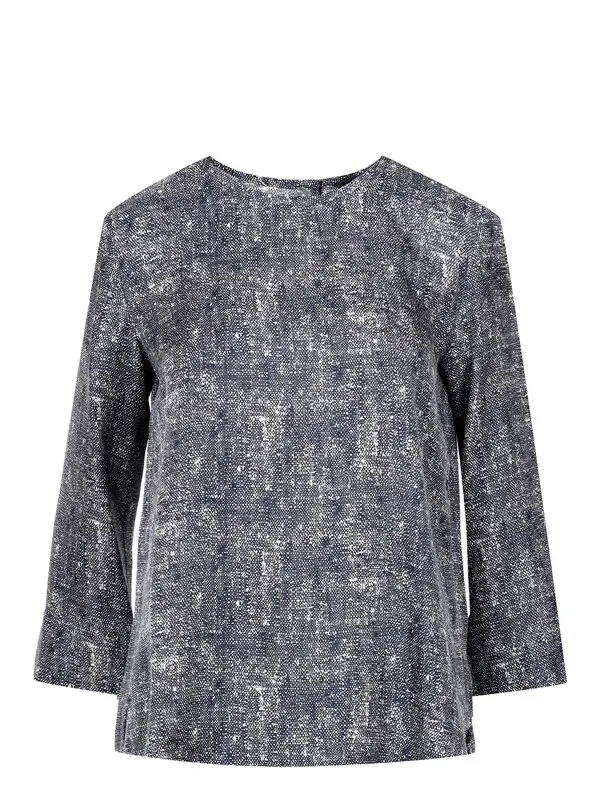Max Mara Two-tone Denim Effect Print Crew Neck Top - Blu+bianco