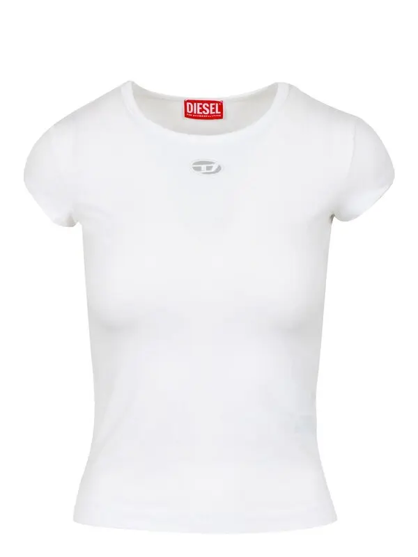 DIESEL® Organic Cotton Slim Fit Crewneck T-shirt With Embroidered Logo - Bianco