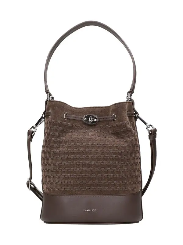 ZANELLATO Leather Bucket Bag With Python Motif And Studded Detail - Moro