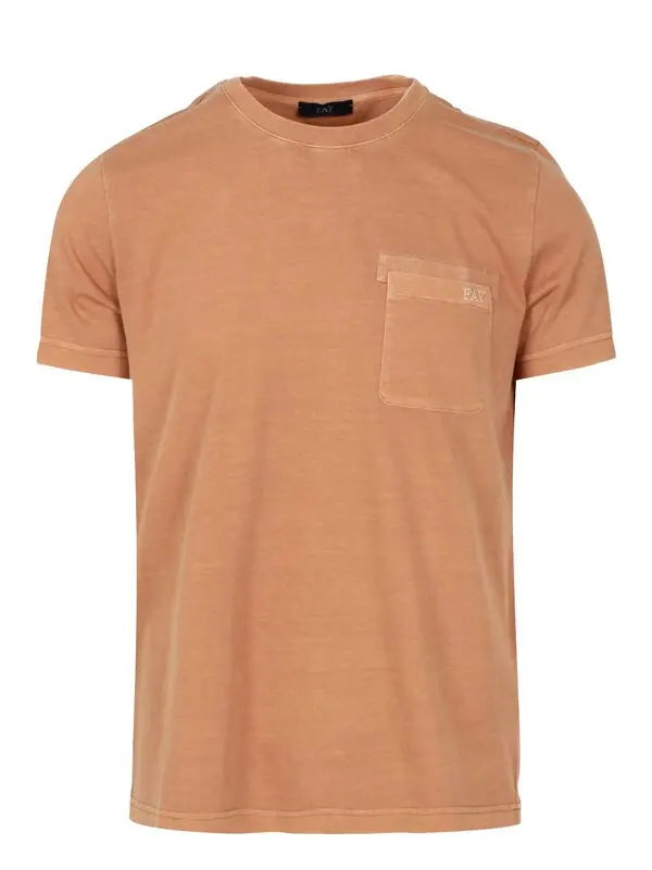 FAY Cotton Crew Neck Short Sleeve T-shirt With Pocket - Camel