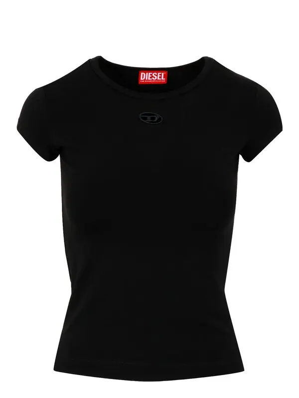 DIESEL® Organic Cotton Stretch Crewneck T-shirt With Embroidered Logo - Nero