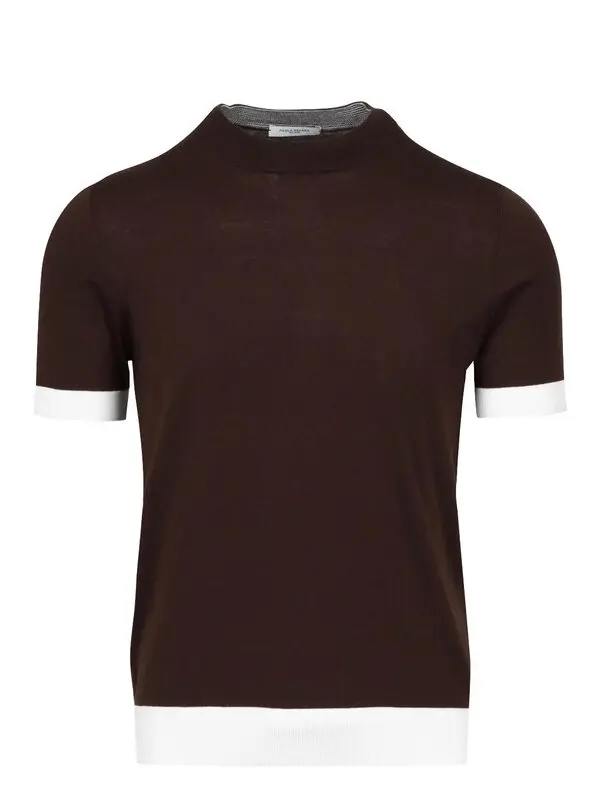 PAOLO PECORA Cotton Crew Neck Half Sleeve Sweater - Moro