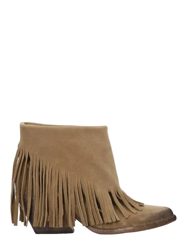 Elena Iachi Suede Fringed Ankle Boots - Fango