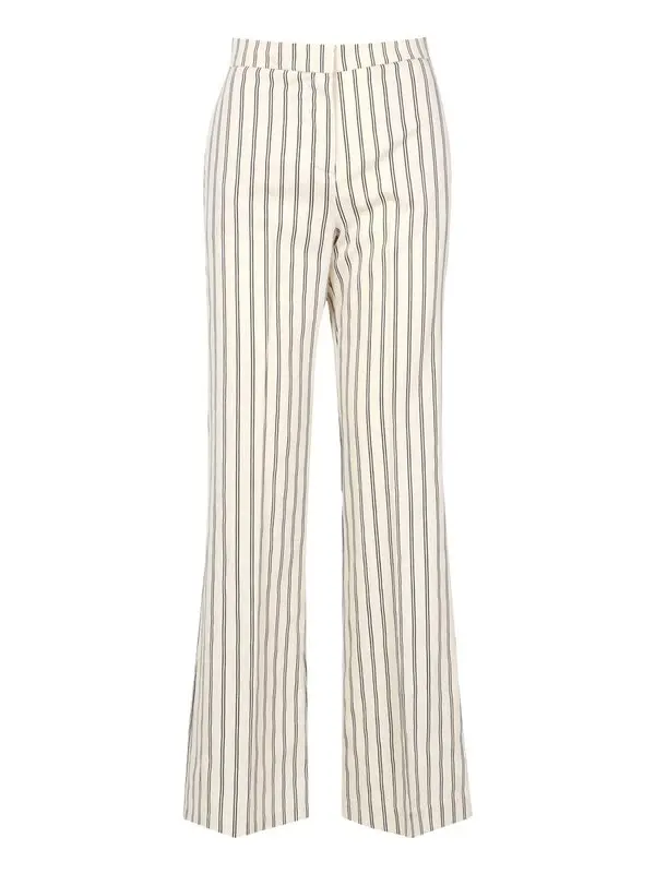 KAOS Pinstriped Cotton High Waist Trousers - Beige
