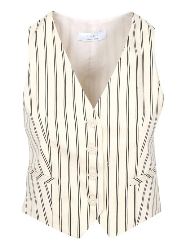 KAOS Sleeveless Cotton Vest With V-neck And Pockets - Beige