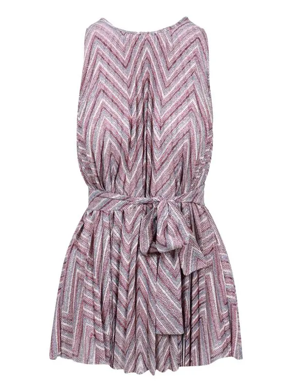 KAOS Sleeveless Printed Ribbon Waist Dress - Bordeaux