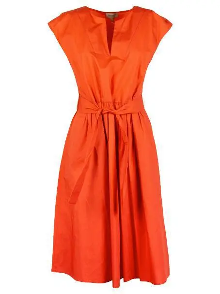 Woolrich Poplin Short Dress With Belt - Paprika