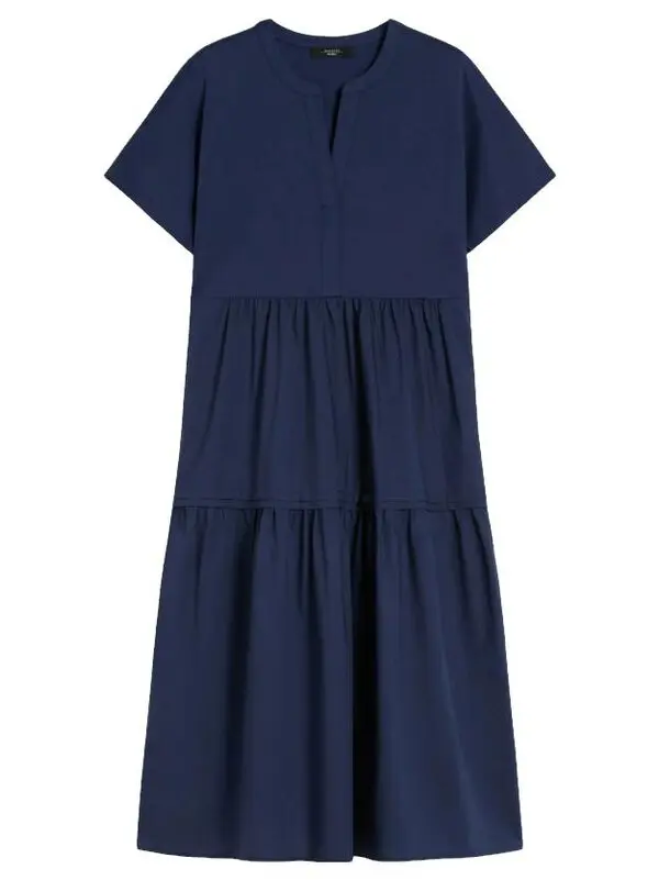 Max Mara Tiered Midi Dress With V-neck - Blue