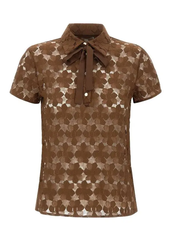Max Mara Mstvello Lace Polo With Bow Detail - Cioccolato
