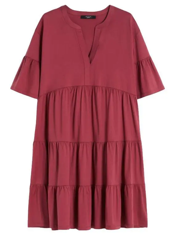 Max Mara Tiered Maxi Dress With Flared Sleeves - Ciliegia