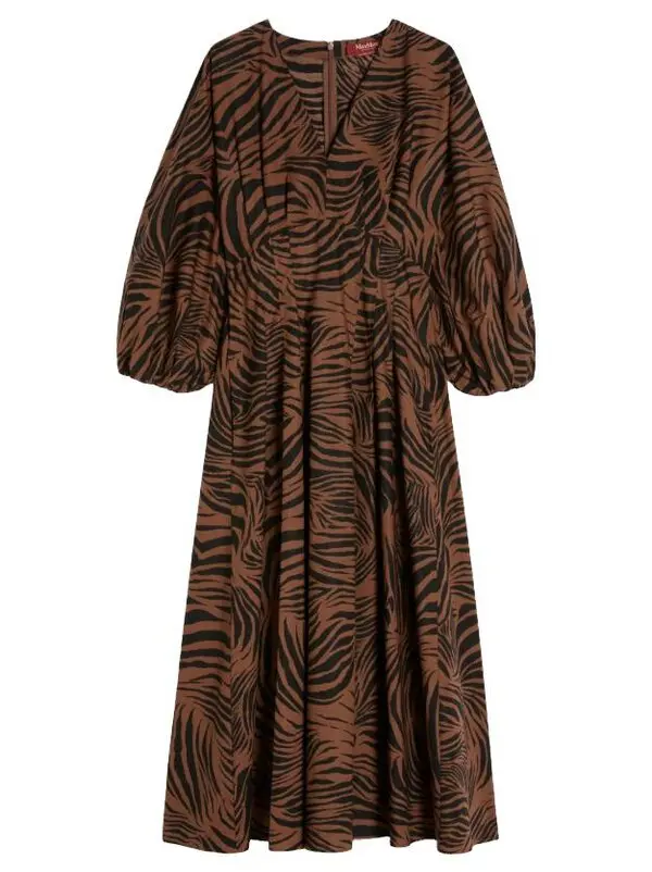 Max Mara Zebra Print V-neck Long Dress - Brown