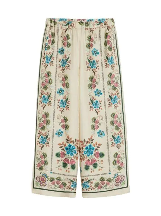 Max Mara Printed Wide-leg Trousers - Ivory
