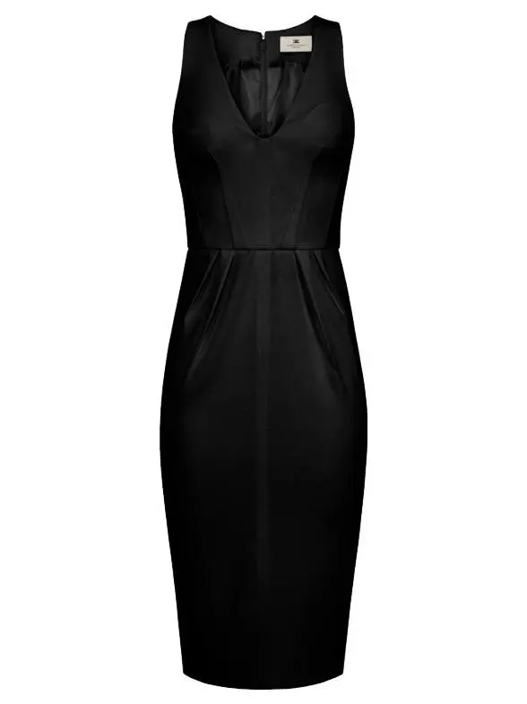 Elisabetta Franchi Sleeveless V-neck Crepe Dress - Black