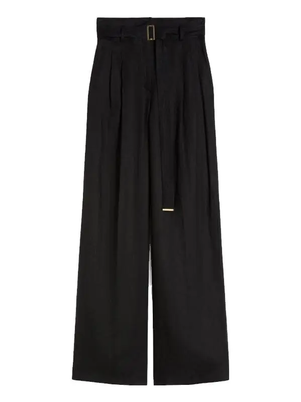Max Mara Belted Wide-leg Trousers - Nero