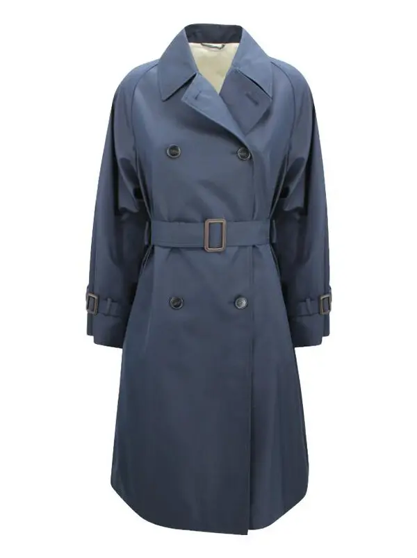 Max Mara Reversible Midi Trench Coat With Cape And Vent - Blu