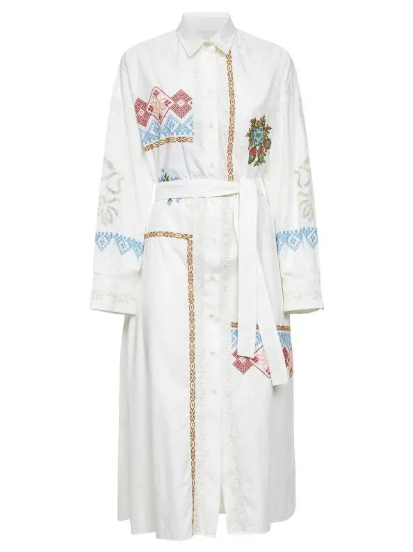 Max Mara Embroidered Belted Midi Dress - White