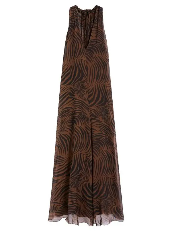 Max Mara Sleeveless Maxi Dress With All-over Printed Motif - Brown