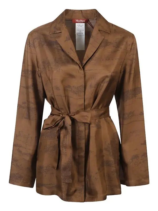 Max Mara Mstabiturol Shirt With Print And Belt Detail - Cioccolato