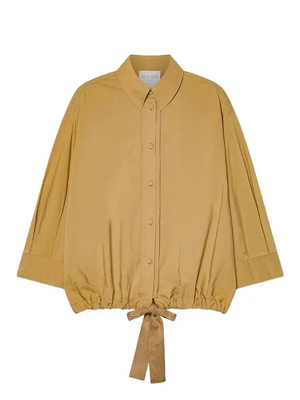 FORTE_FORTE Half Sleeve Poplin Shirt With Drawstring Hem - Brown