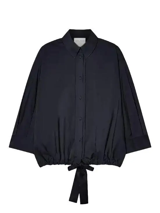 FORTE_FORTE Half Sleeve Poplin Shirt With Drawstring Hem - Notte