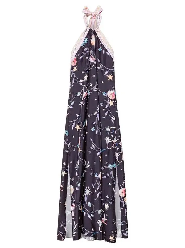 FORTE_FORTE Deliverance" Print Halterneck Maxi Dress - Blue