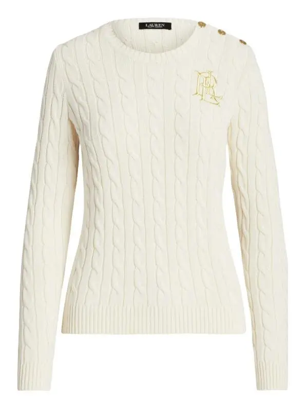 Ralph Lauren Montiva Cable Knit Sweater With Monogram Detail - Natural
