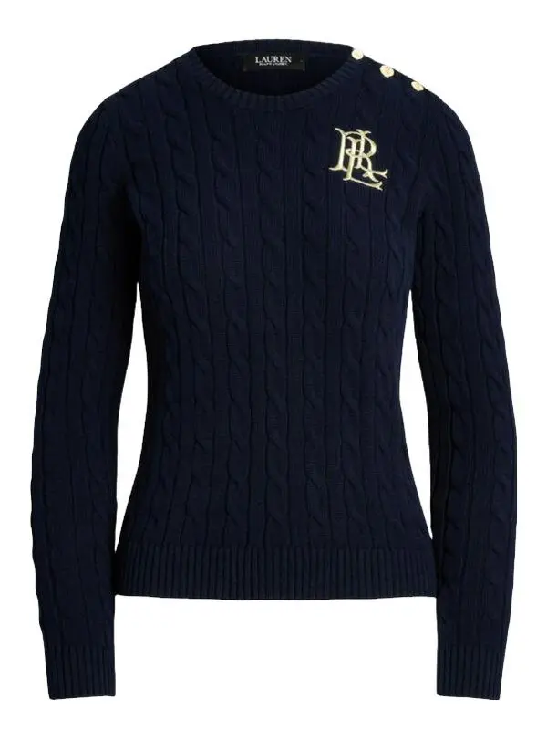 Ralph Lauren Montiva Cable Knit Sweater With Gold-tone Button Detail - Blue
