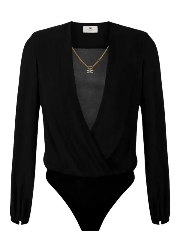 Elisabetta Franchi Long Sleeve Wrap Bodysuit - Black