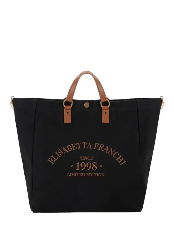Elisabetta Franchi Canvas Tote Bag - Nero/cuoio