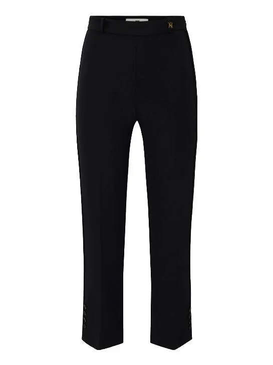 Elisabetta Franchi Double-stretch Crepe Trousers With Buttoned Slits - Black