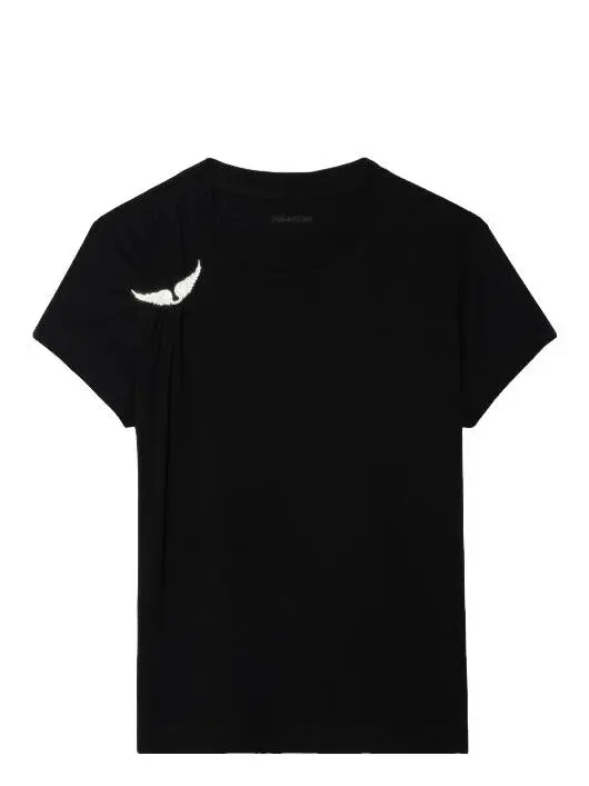Zadig&Voltaire Suzan Pleated T-shirt With Wing Brooch - Nero