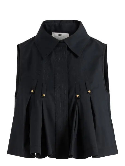 Elisabetta Franchi Sleeveless High Collar Popline Shirt - Black