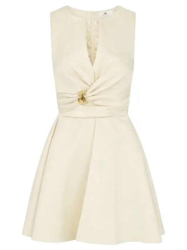 Elisabetta Franchi Duchess Satin Dress With Jewel Clasp - Ivory