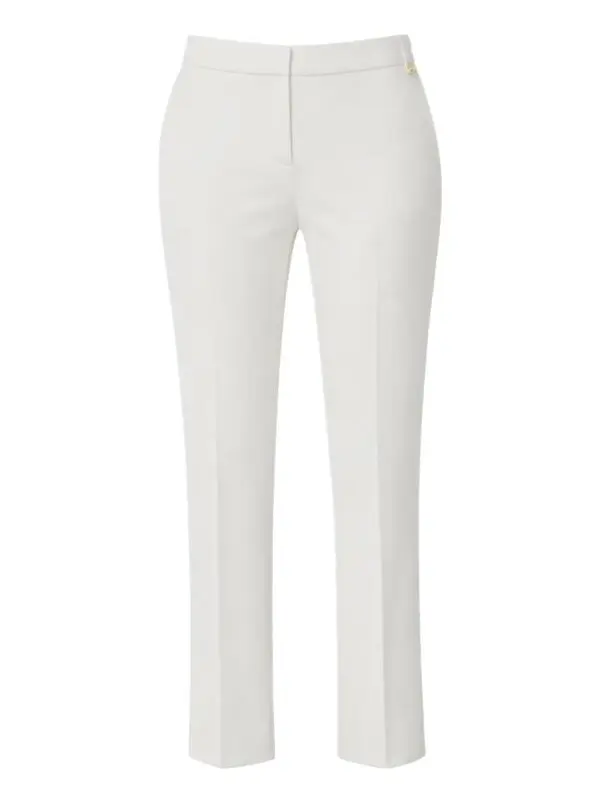 Elisabetta Franchi Slim Fit Logo Charm Crepe Trousers - Ivory