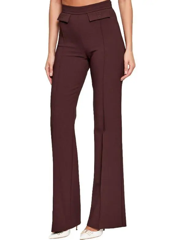 Elisabetta Franchi Double-stretch Crepe Trousers With Embroidered Logo - Cacao