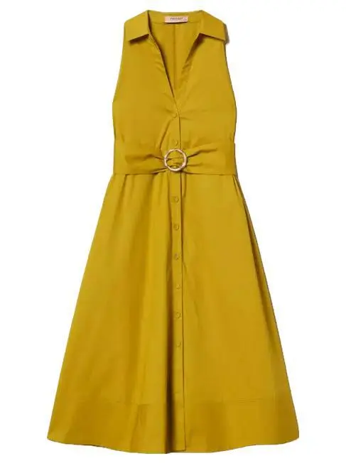 Twin-set Midi Shirt Dress With Belt - Avocado