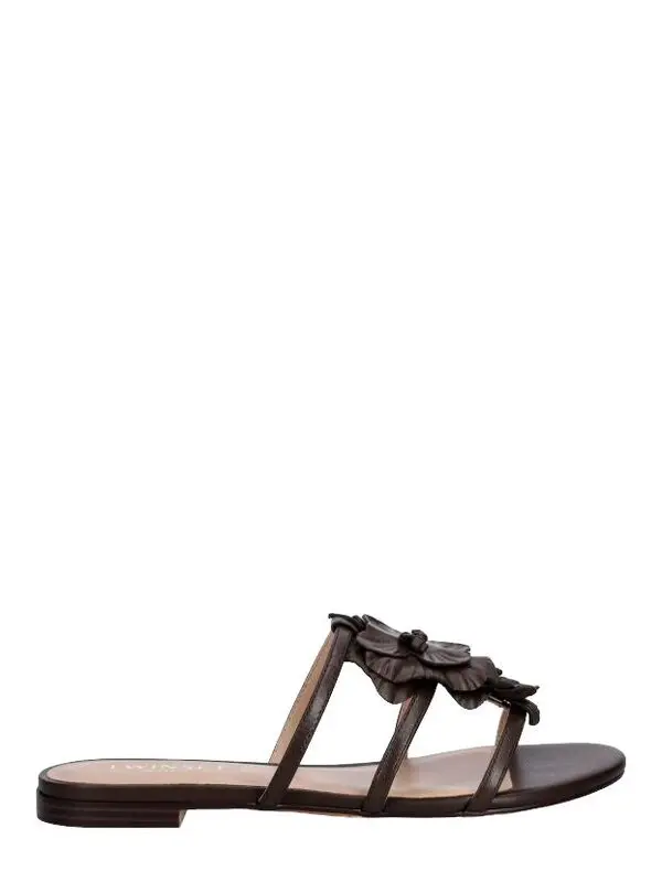 Twin-set Leather Flat Sandals With Floral Embellishment - Caffe