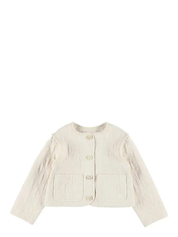 Bonpoint Quilted Jacket With Embroidered Cherry Detail - Beige