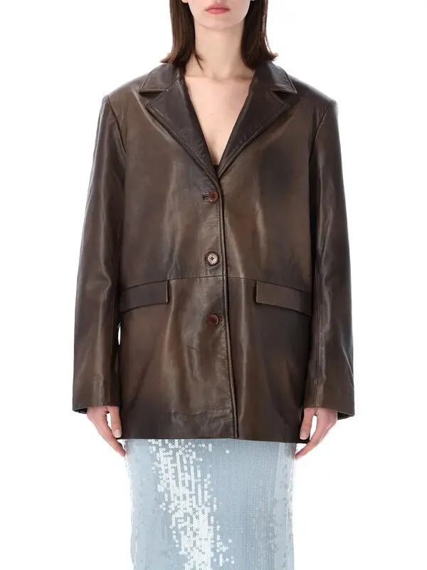 ROTATE BY BIRGER CHRISTENSEN Leather Blazer - Potting Soil Brown