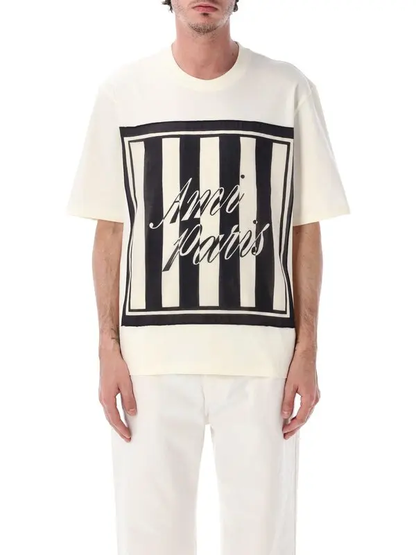 Ami Cotton Jersey T-shirt With Graphic Scarf-effect Print - White