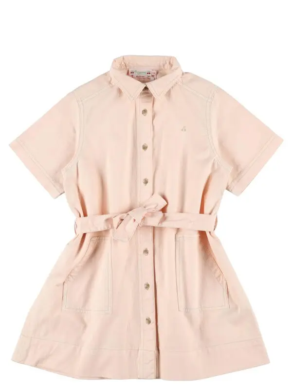 Bonpoint Lauriane Organic Cotton Shirt Dress With Belt - Powder Pink