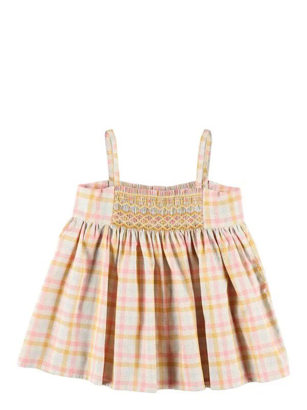 Bonpoint Girls' Organic Cotton Checkered Smocked Blouse - Pink