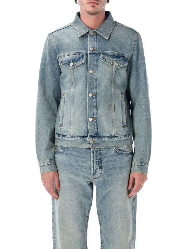 Emporio Armani Pure Cotton Denim Jacket With Vintage Wash - Blue